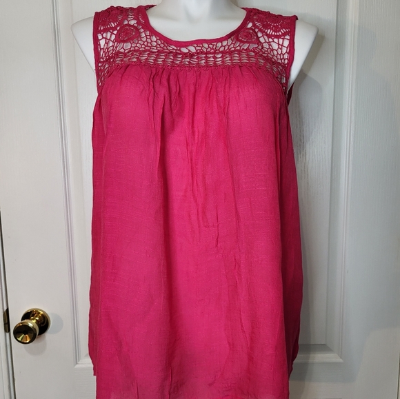 indigo Rose | Tops | Indigo Rose Pink Crochet Crew Neck | Poshmark